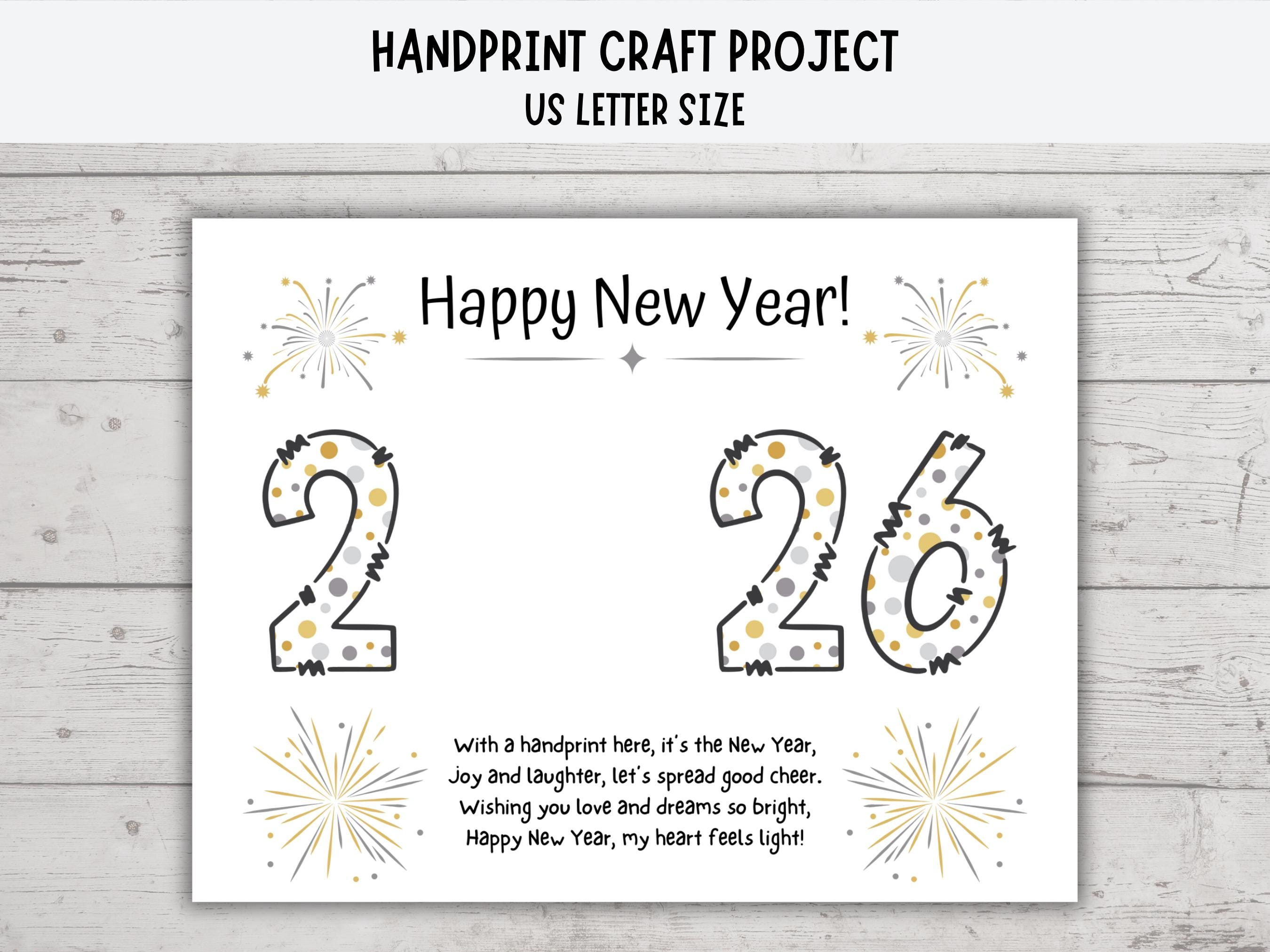 2026 New Year Handprint Art, Happy New Year Handprint Craft for Kids ...