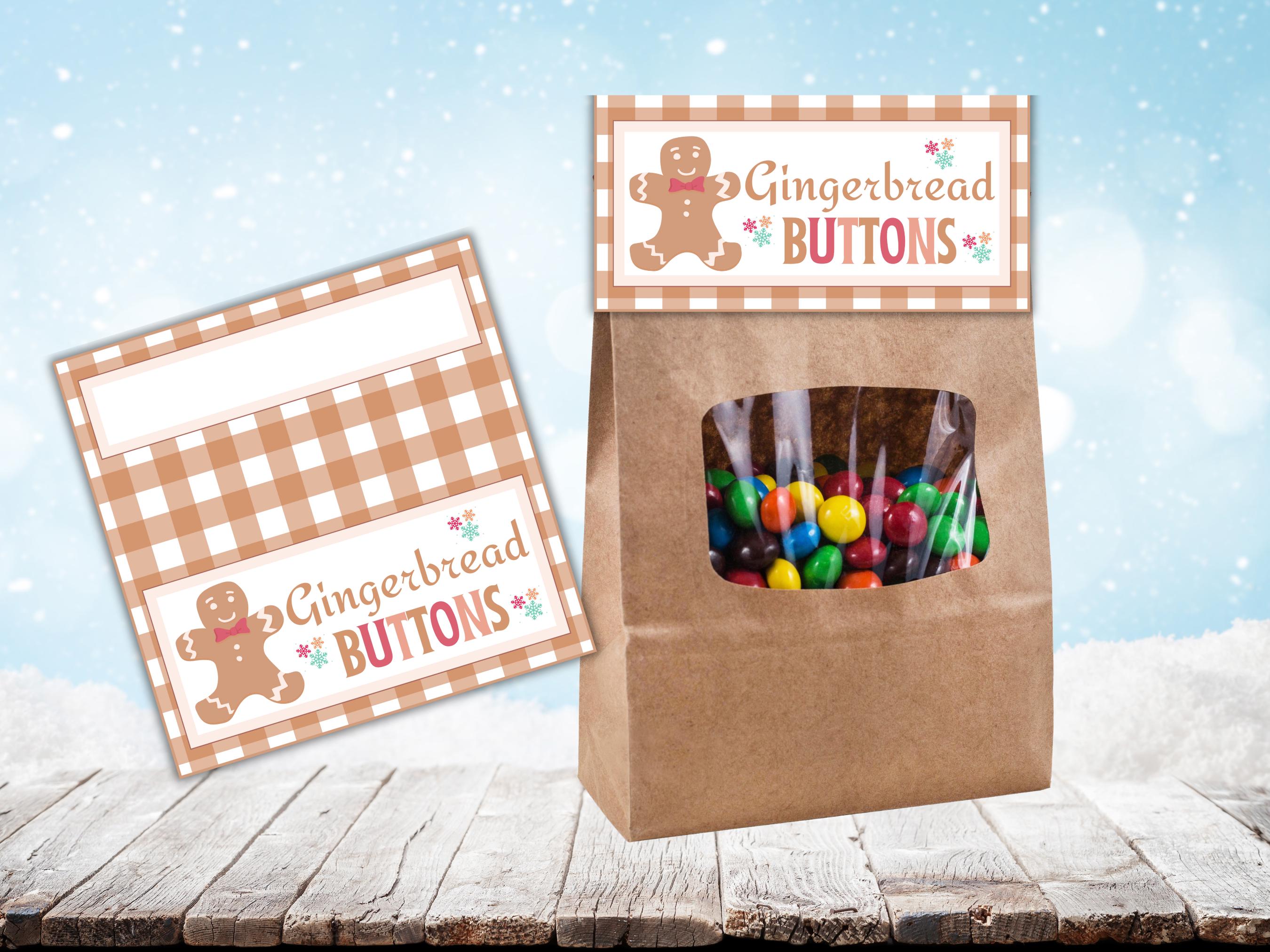 Gingerbread Buttons Bag Topper, Christmas Treat Bag Topper, Christmas ...
