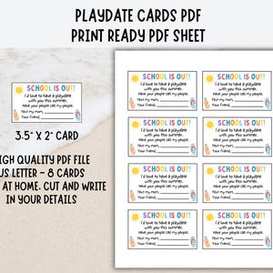 Playdate Cards, Printable Summer Contact Card, End of School Cards for ...