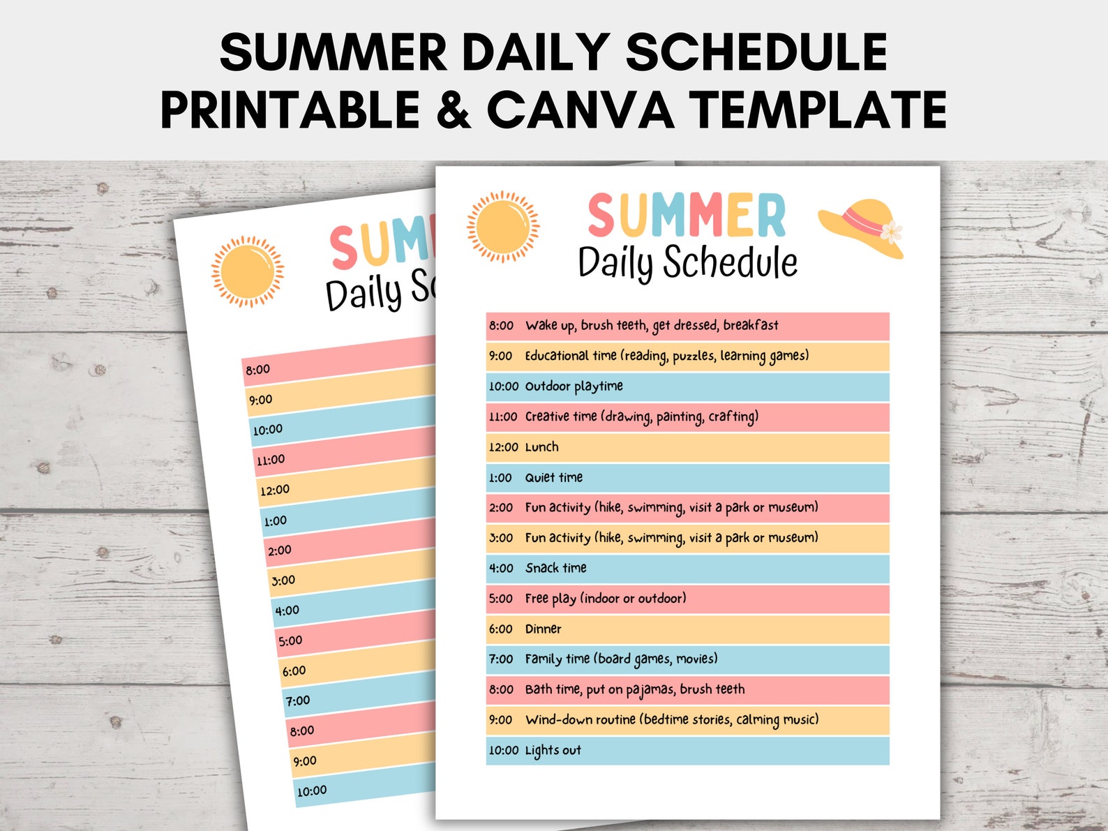 Summer Daily Schedule for Kids, Summer Schedule Printable Editable ...