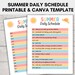 Summer Daily Schedule for Kids, Summer Schedule Printable Editable ...