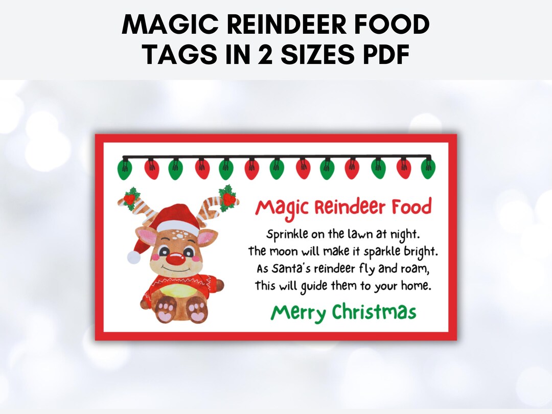Magic Reindeer Food Tags, 2 Sizes Printable Magic Reindeer Food Card ...