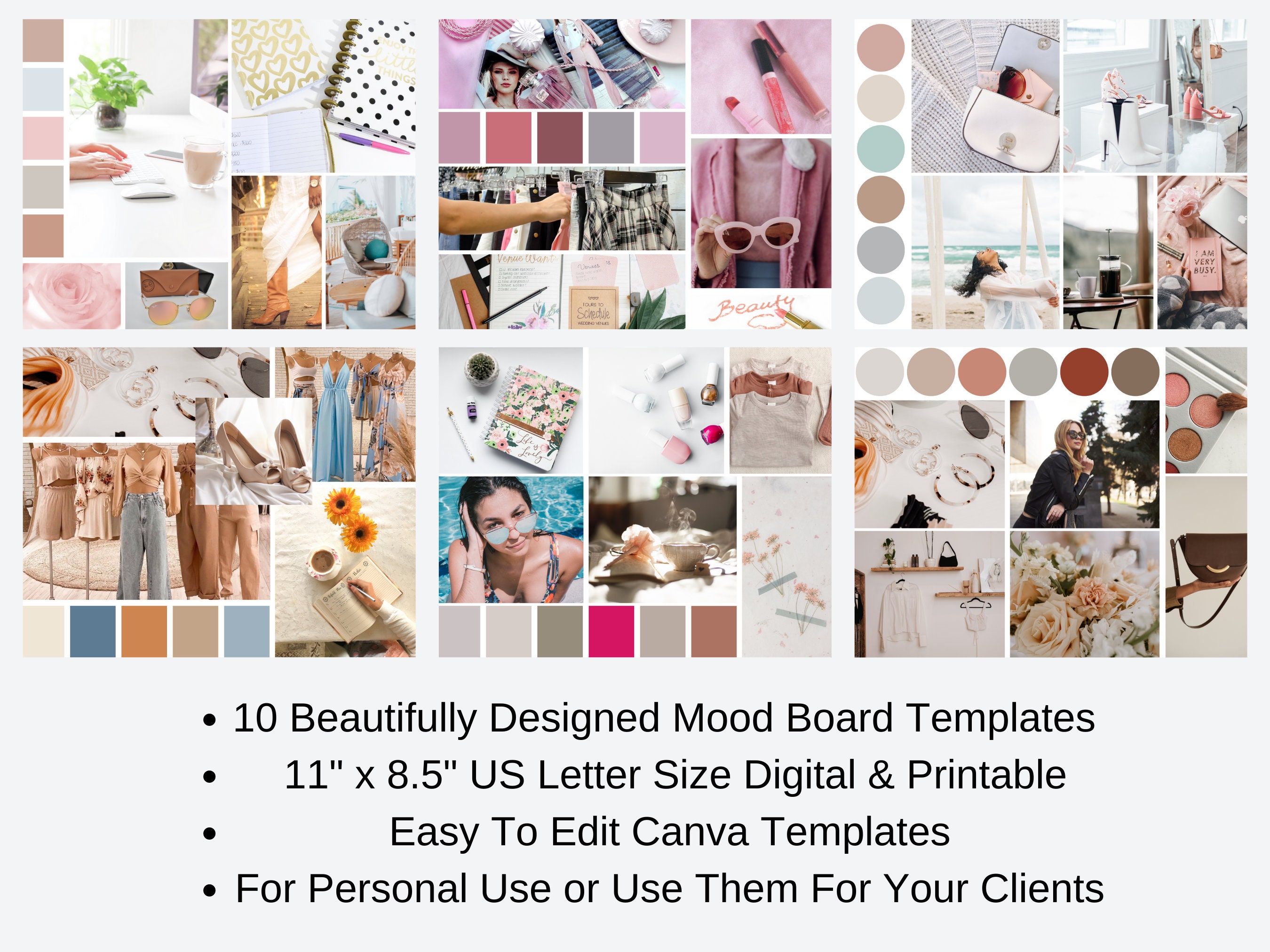 Mood Board Template, Editable Mood Board Canva, Inspiration Board, DIY ...