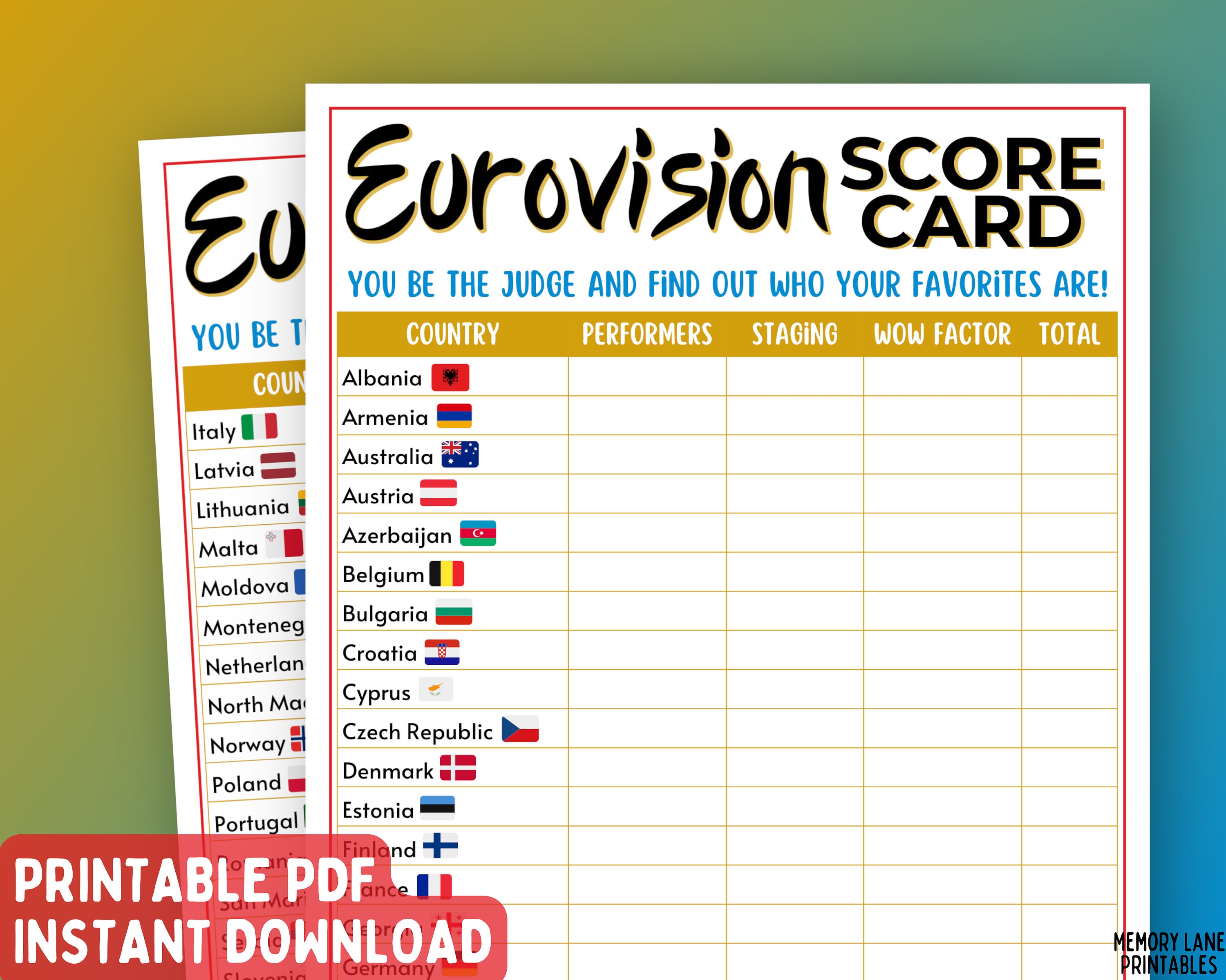 Eurovision Score Cards Eurovision Party Game Printable | Etsy UK