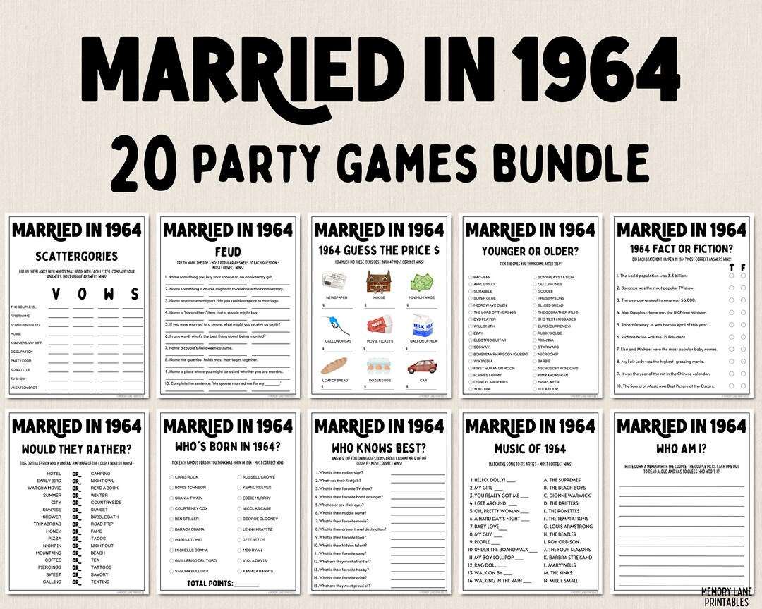 60th Anniversary Games Bundle Married in 1964 Games 60th Wedding ...