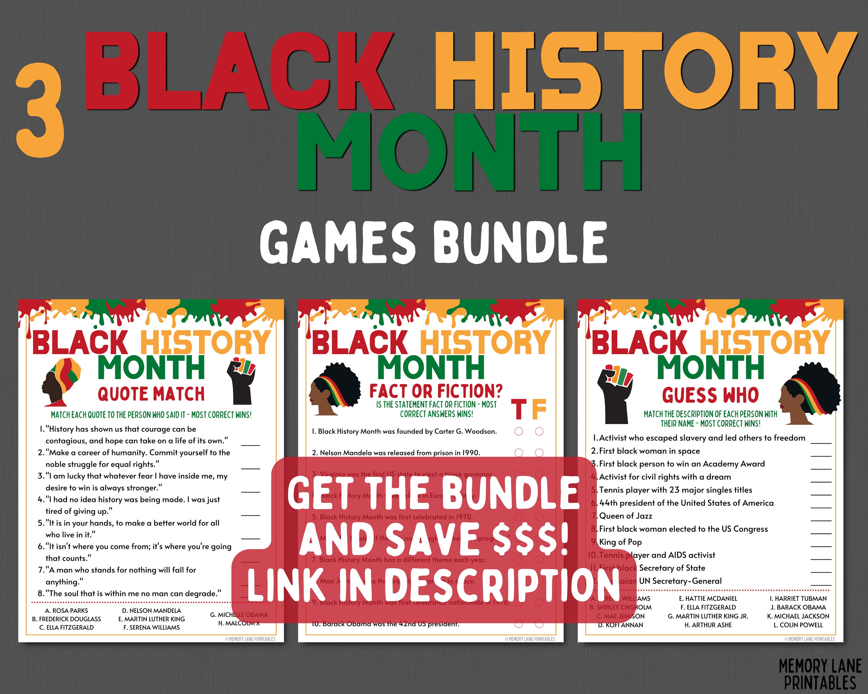Black History Month Games Bundle | Black History Trivia Games | Fun ...