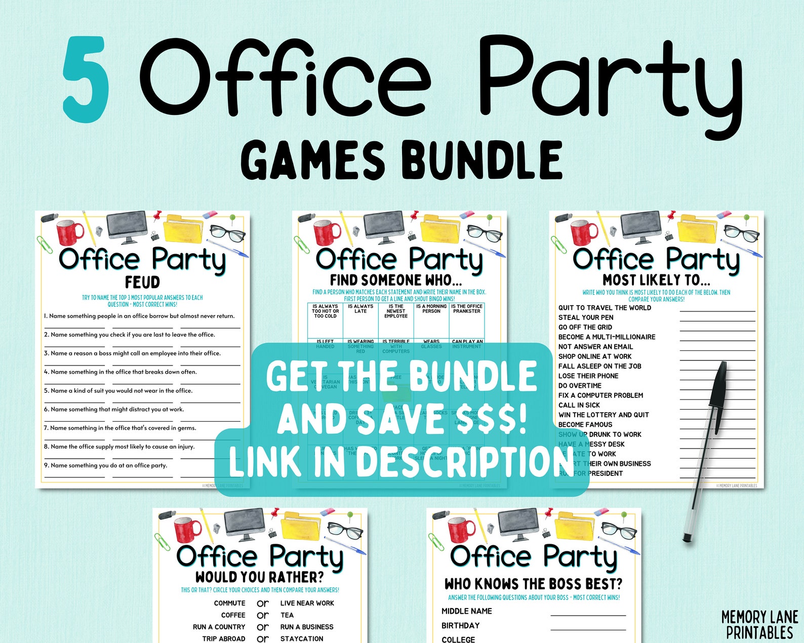Office Party Games Bundle | Work Party Games | Fun Printable Games ...