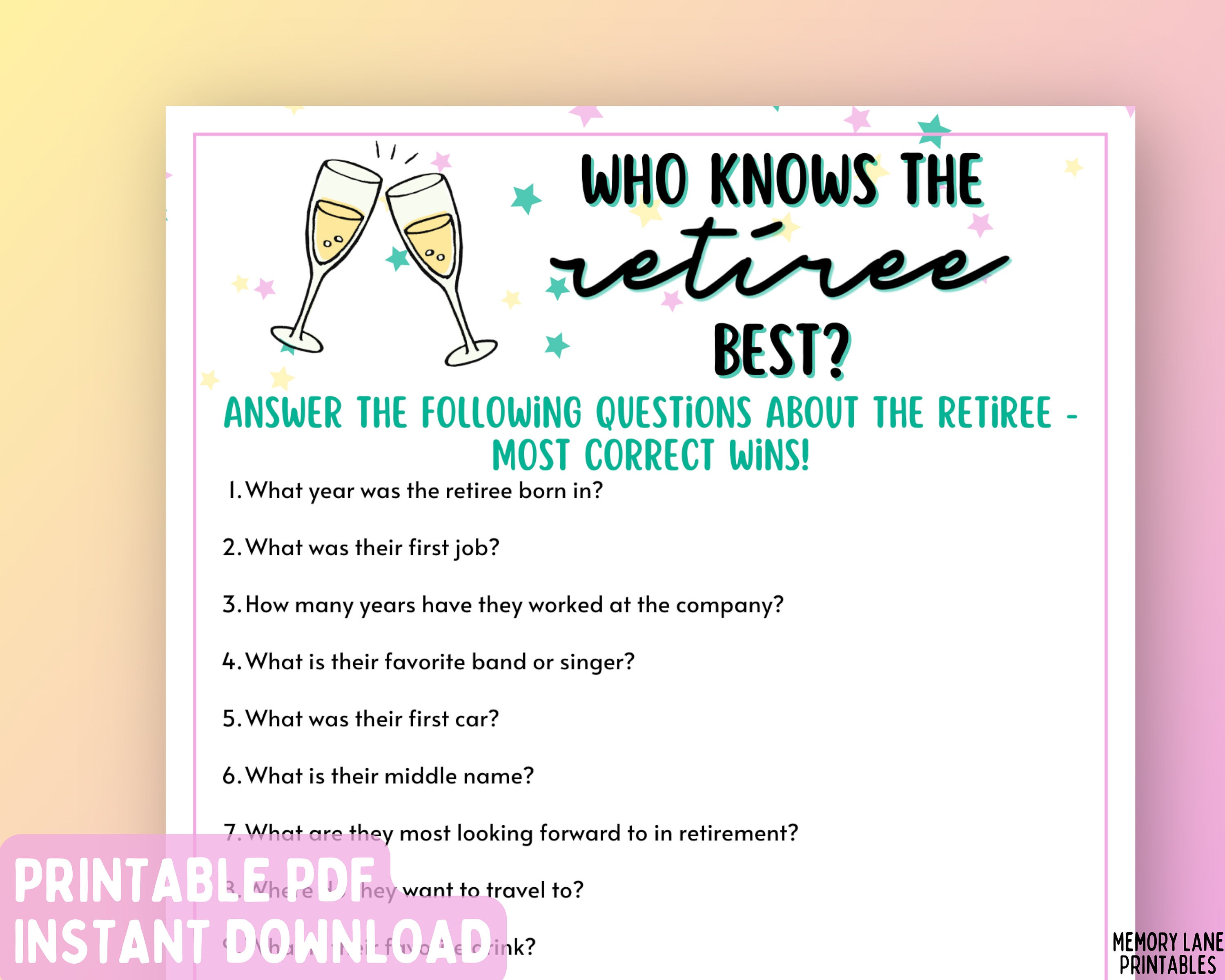 Retirement Party Game | Retirement Who Knows the Retiree Best Game ...