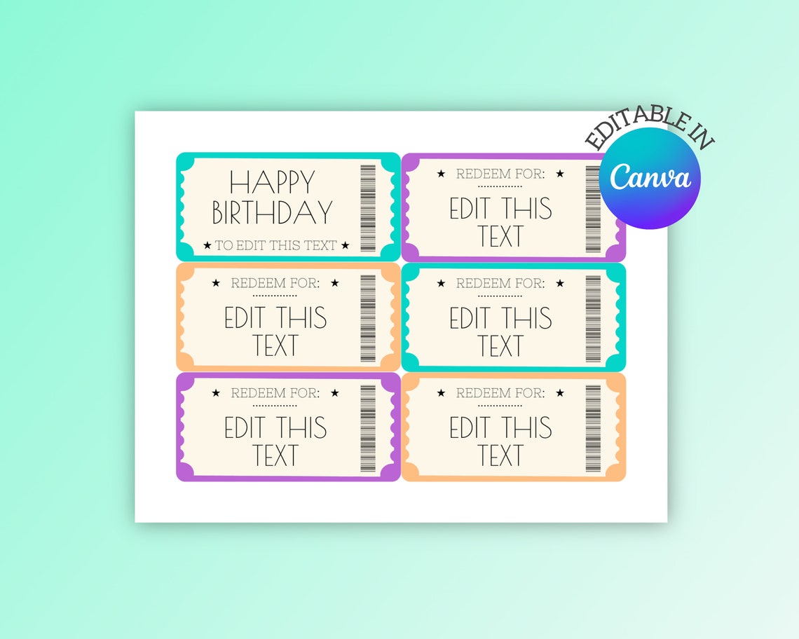 Birthday Coupon Book | Editable Birthday Vouchers | Printable Ticket ...