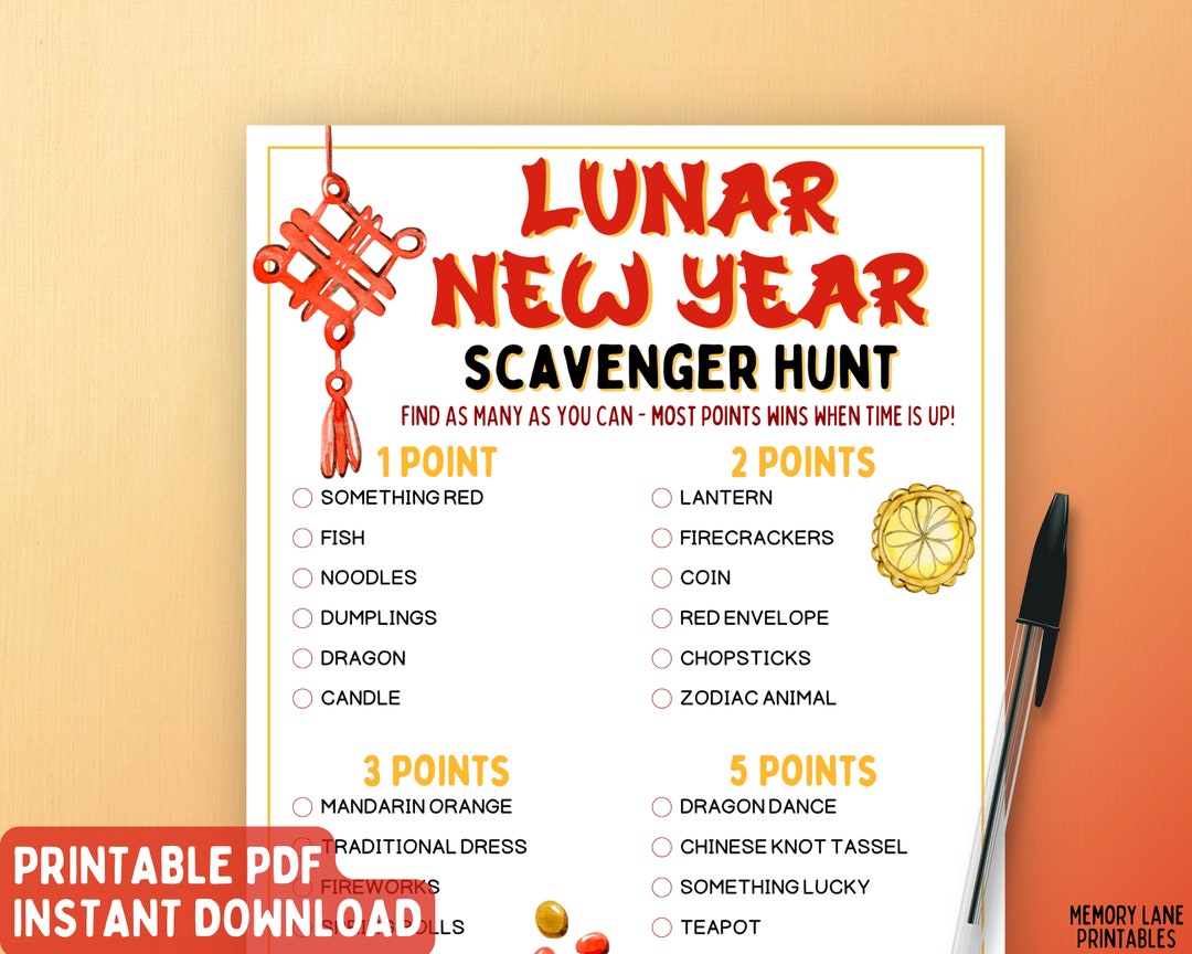 Chinese New Year Scavenger Hunt Game | Lunar New Year Party Game | Fun ...