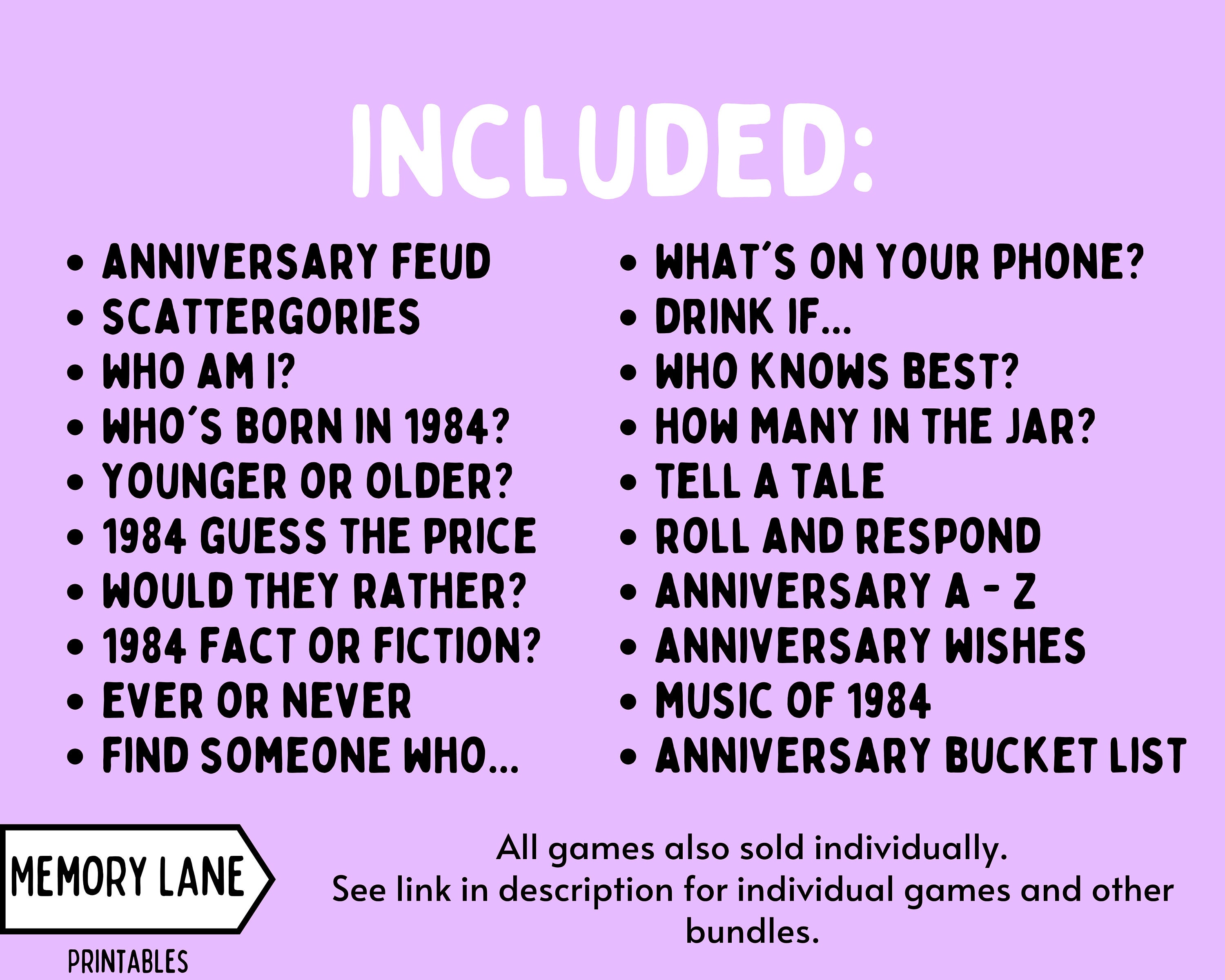 40th Anniversary Games Bundle Married in 1984 Games 40th Wedding ...