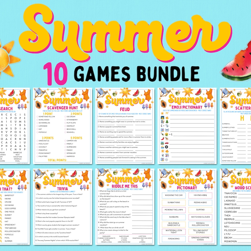 Summer Printable Games - Etsy