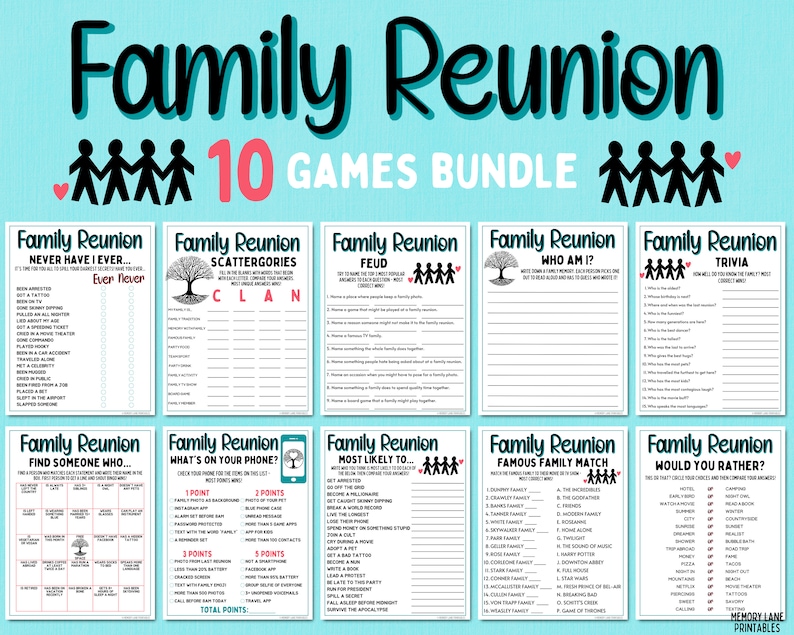 Family Reunion Games Bundle | 10 Family Party Games | Family Games ...
