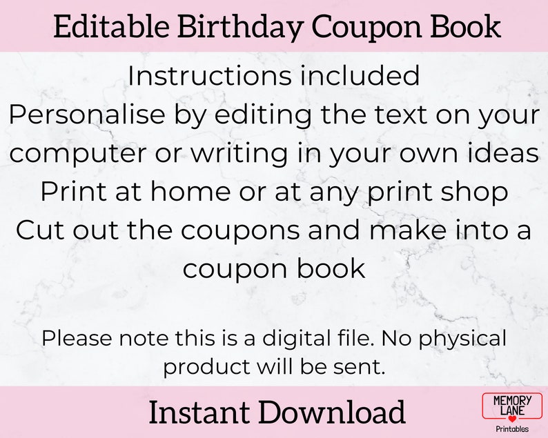 Birthday Coupon Book Editable Birthday Vouchers Printable | Etsy