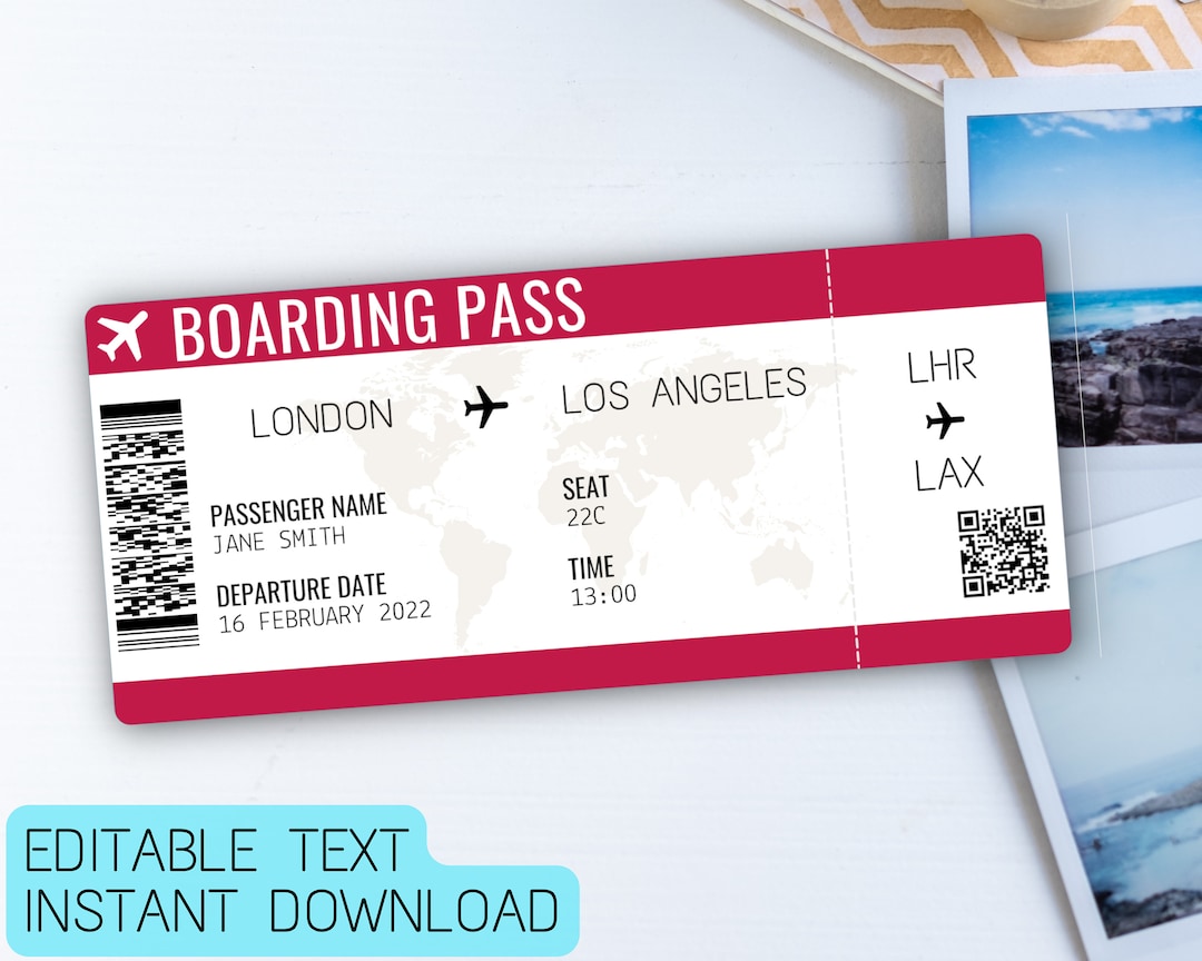 Editable Boarding Pass Template | Surprise Travel Ticket | Personalized ...