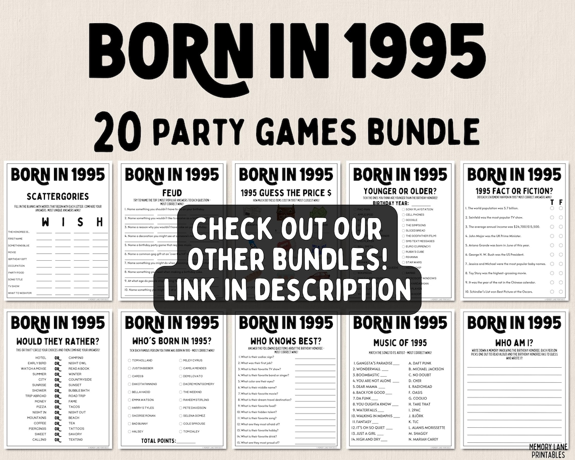 30th Birthday Party Games Bundle | Born in 1995 Games | 30th Birthday ...