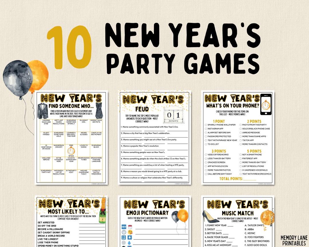 New Year's Game Bundle | 10 New Year's Eve Party Games | Fun Printable ...