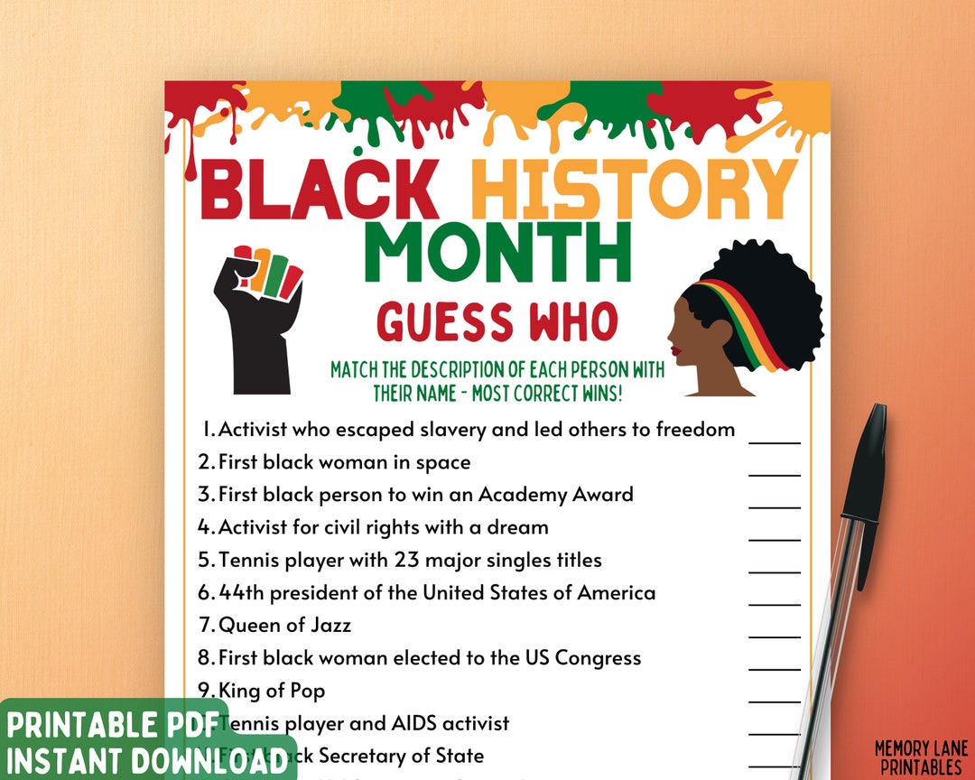 Black History Month Guess Who Game | Black History Trivia Game | Fun ...