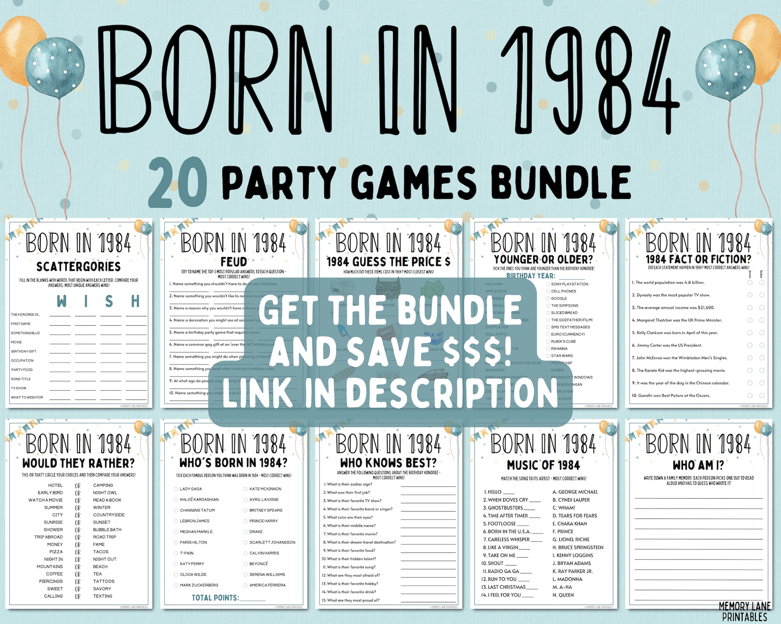 40th Birthday Party Games Bundle Born in 1984 Games 40th Birthday Games ...