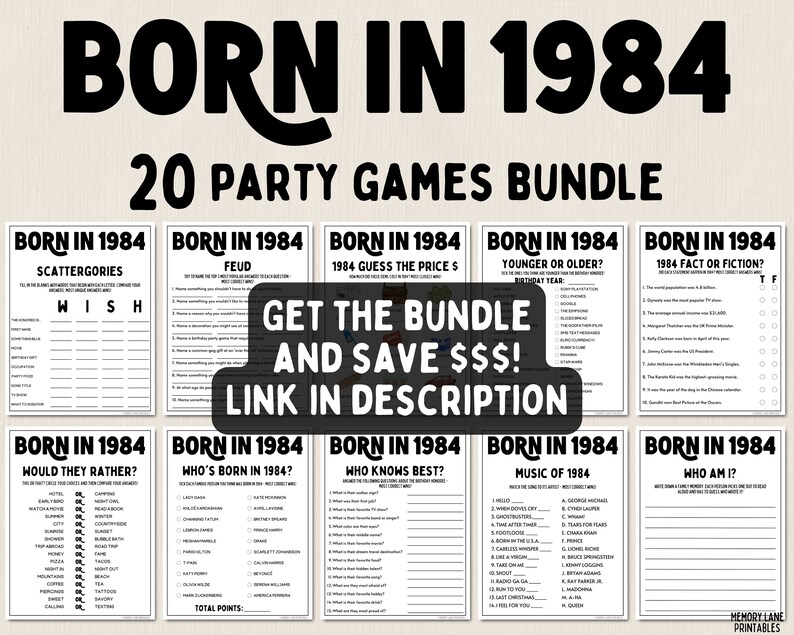 40th Birthday Party Games Bundle Born in 1984 Games 40th Birthday Games ...