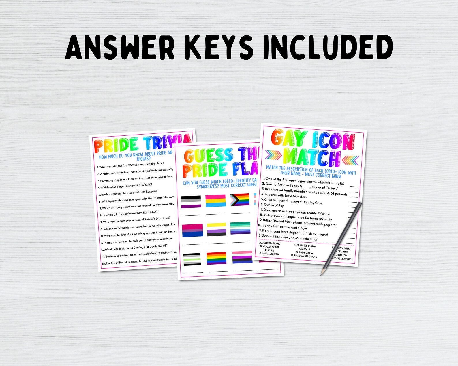 Pride Party Games Bundle | 5 LGBTQ+ Pride Games | Pride Trivia Games ...