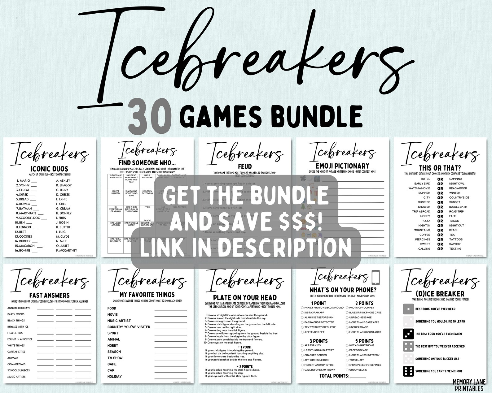 Icebreaker Games Bundle | Group Activity | Office Games | Fun Printable ...