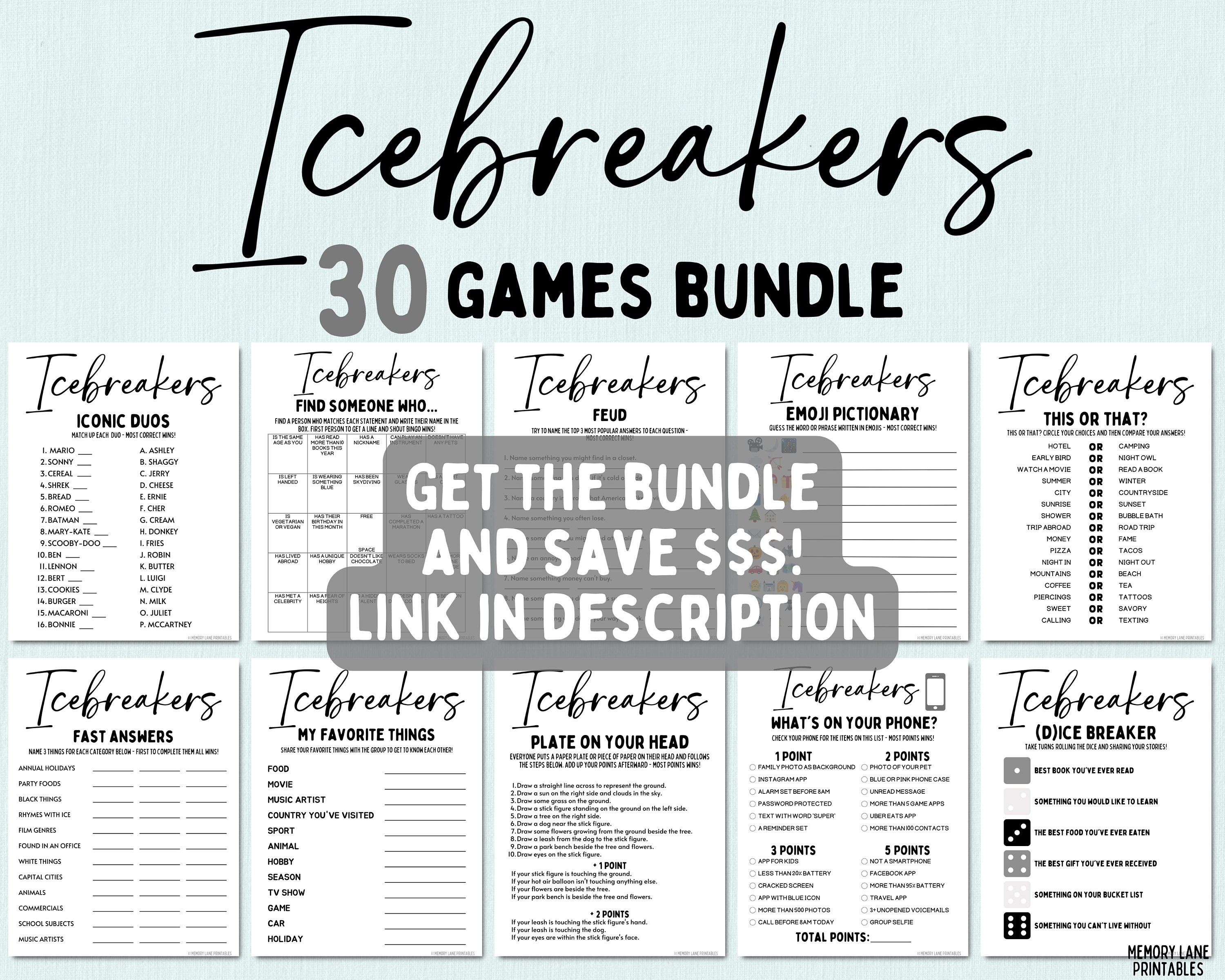 Icebreaker Games Bundle | Group Activity | Office Games | Fun Printable ...