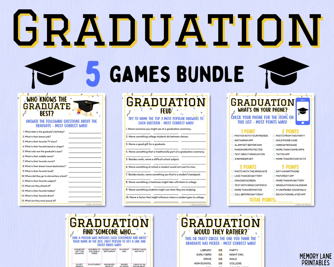 Graduation Games Bundle | 5 Graduation Party Games | Fun Graduation ...