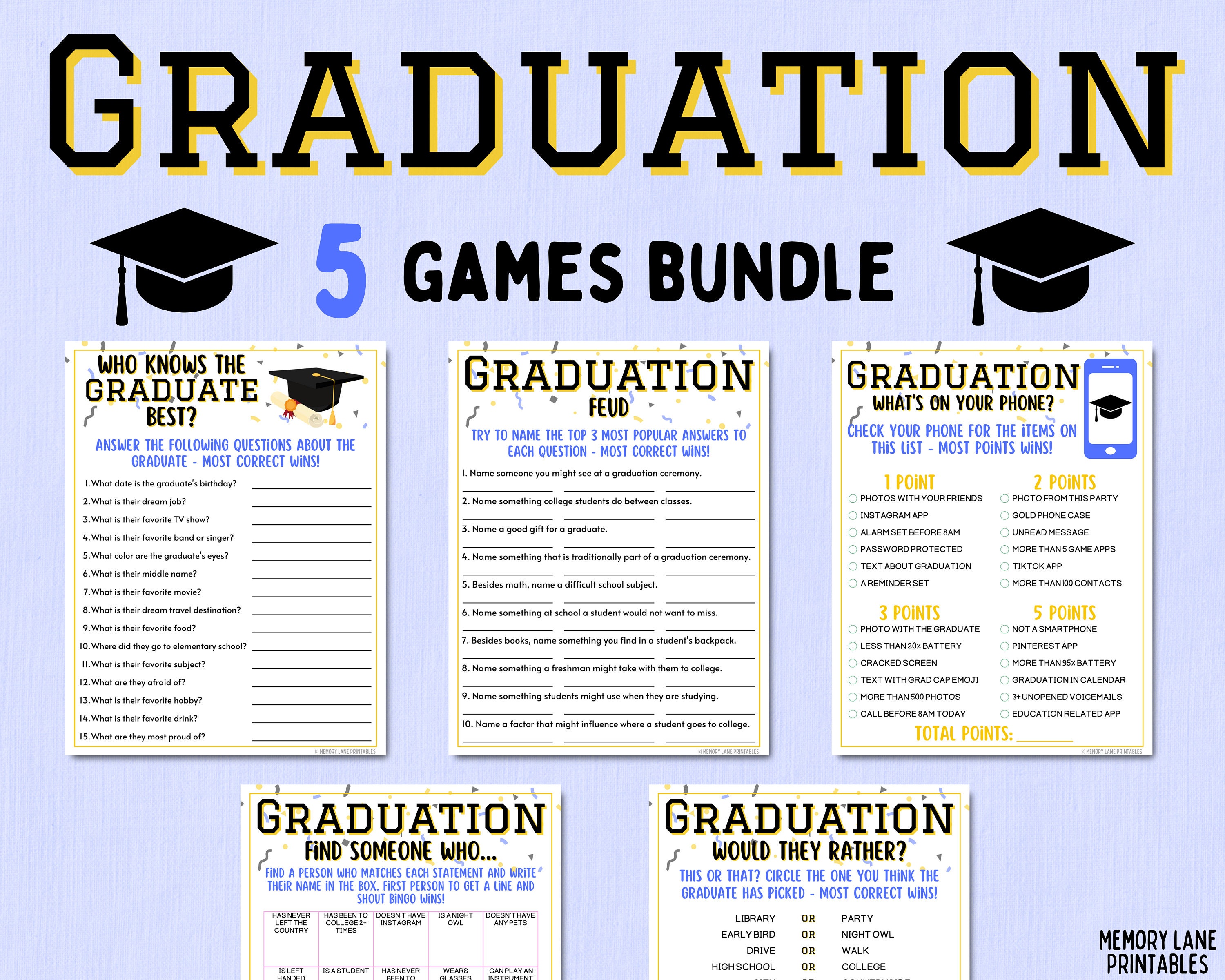 Graduation Games Bundle 5 Graduation Party Games Fun - Etsy
