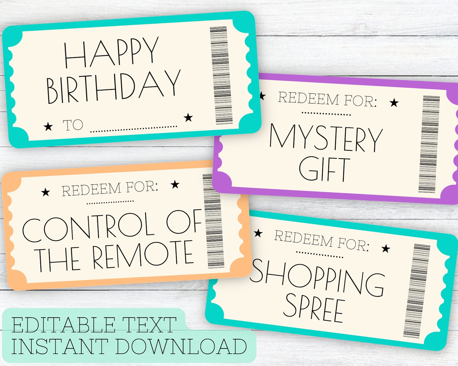 Birthday Coupon Book Editable Birthday Vouchers Printable Ticket ...