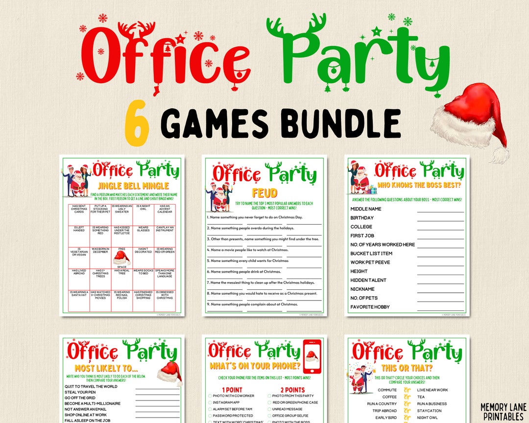 Christmas Office Party Games Bundle | 6 Holiday Office Party Games | Fun Printable Holiday Work ...