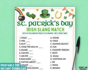 St. Patrick's Day Irish Slang Game Printable Game Fun - Etsy