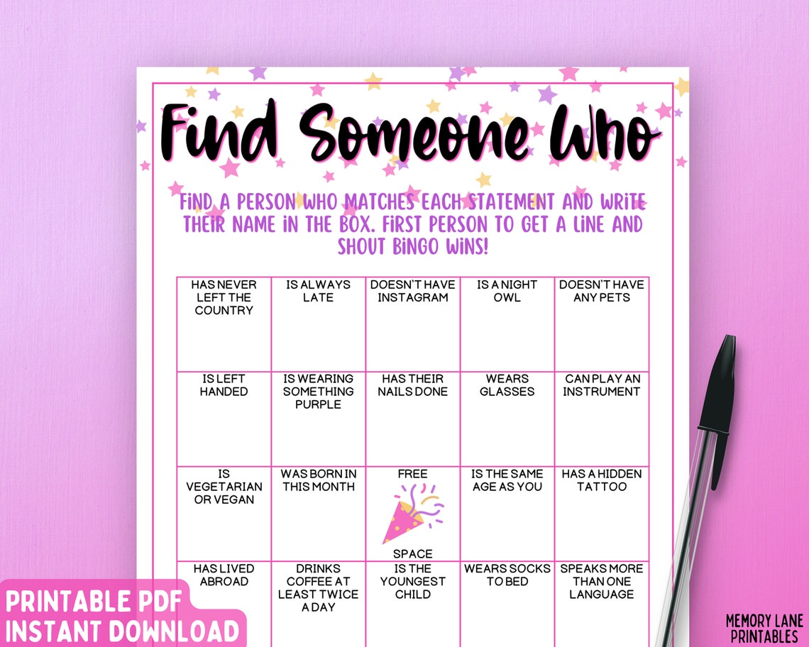 Find Someone Who Birthday Game Birthday Game for Her Adult Birthday ...