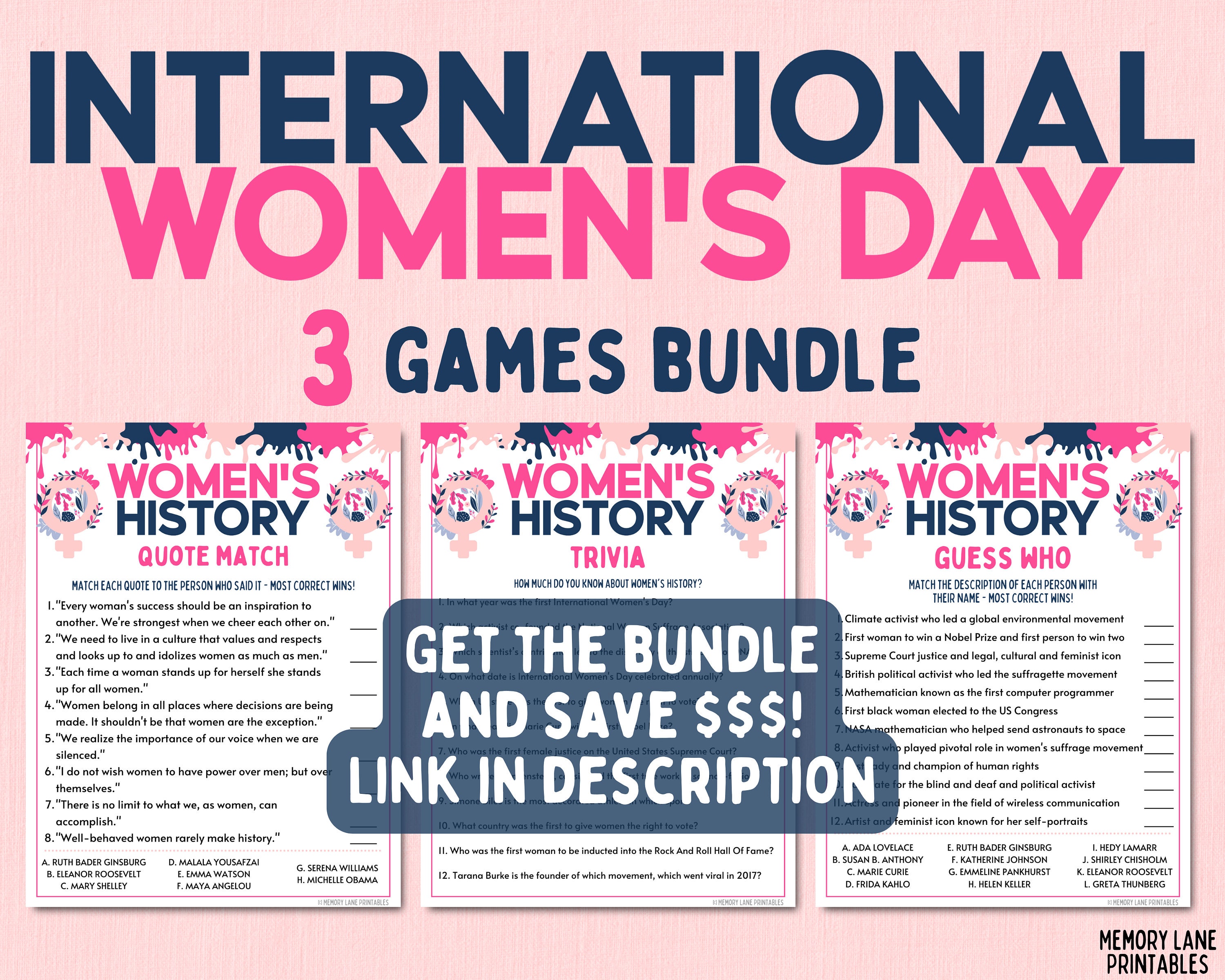 International Women's Day Guess Who Game Women's History Month Trivia ...