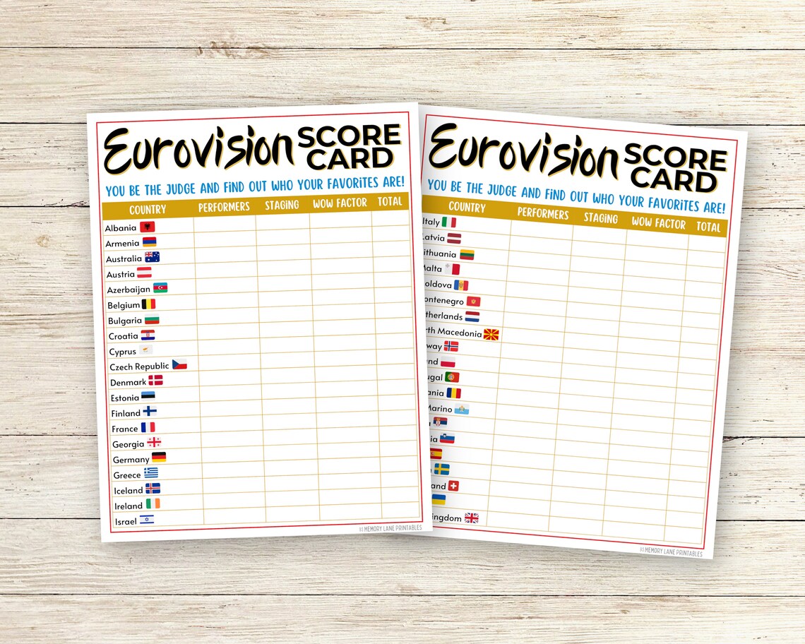 Eurovision Score Cards Eurovision Party Game Printable | Etsy UK