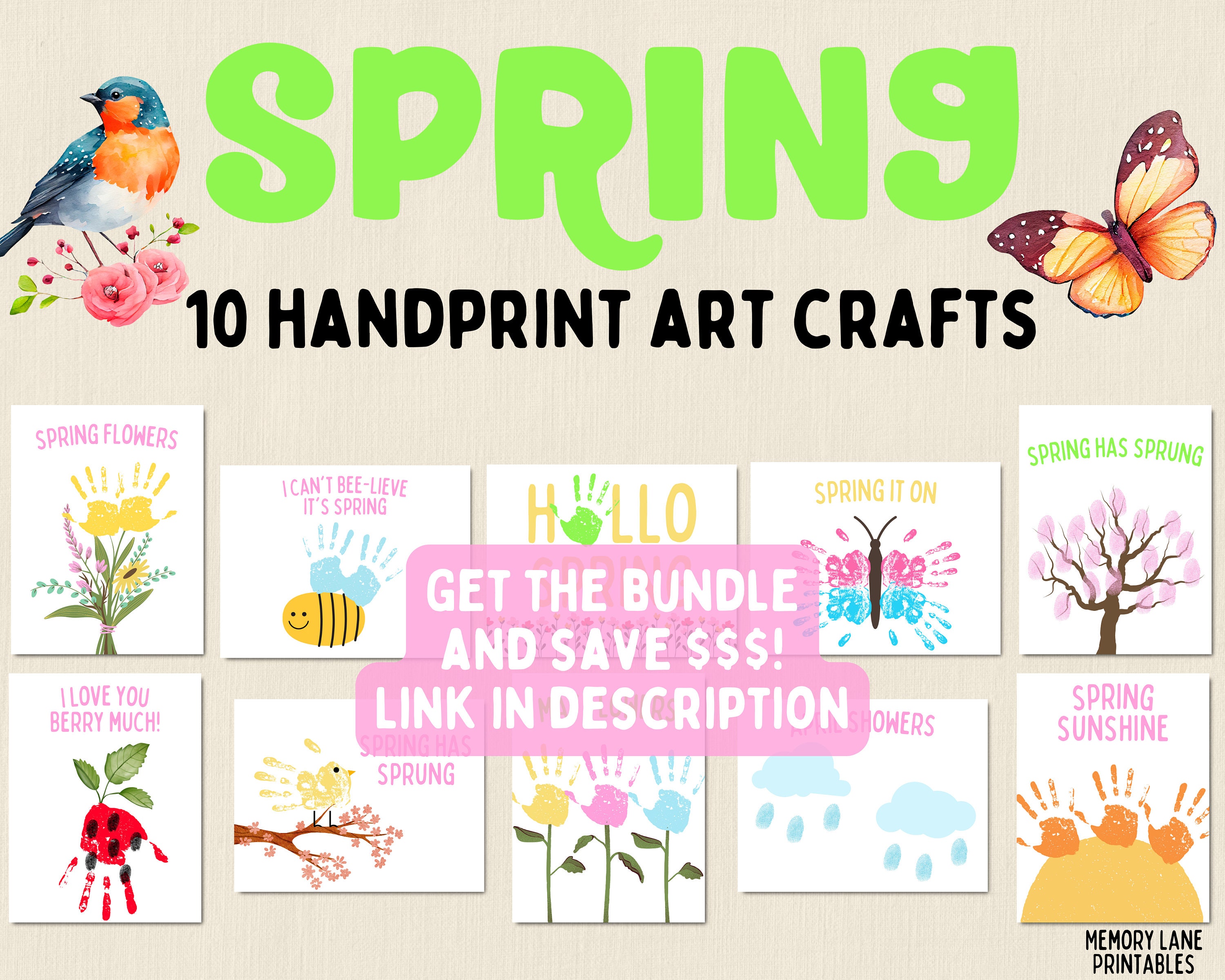 Spring Handprint Art Bundle Spring Handprint Crafts Fun - Etsy
