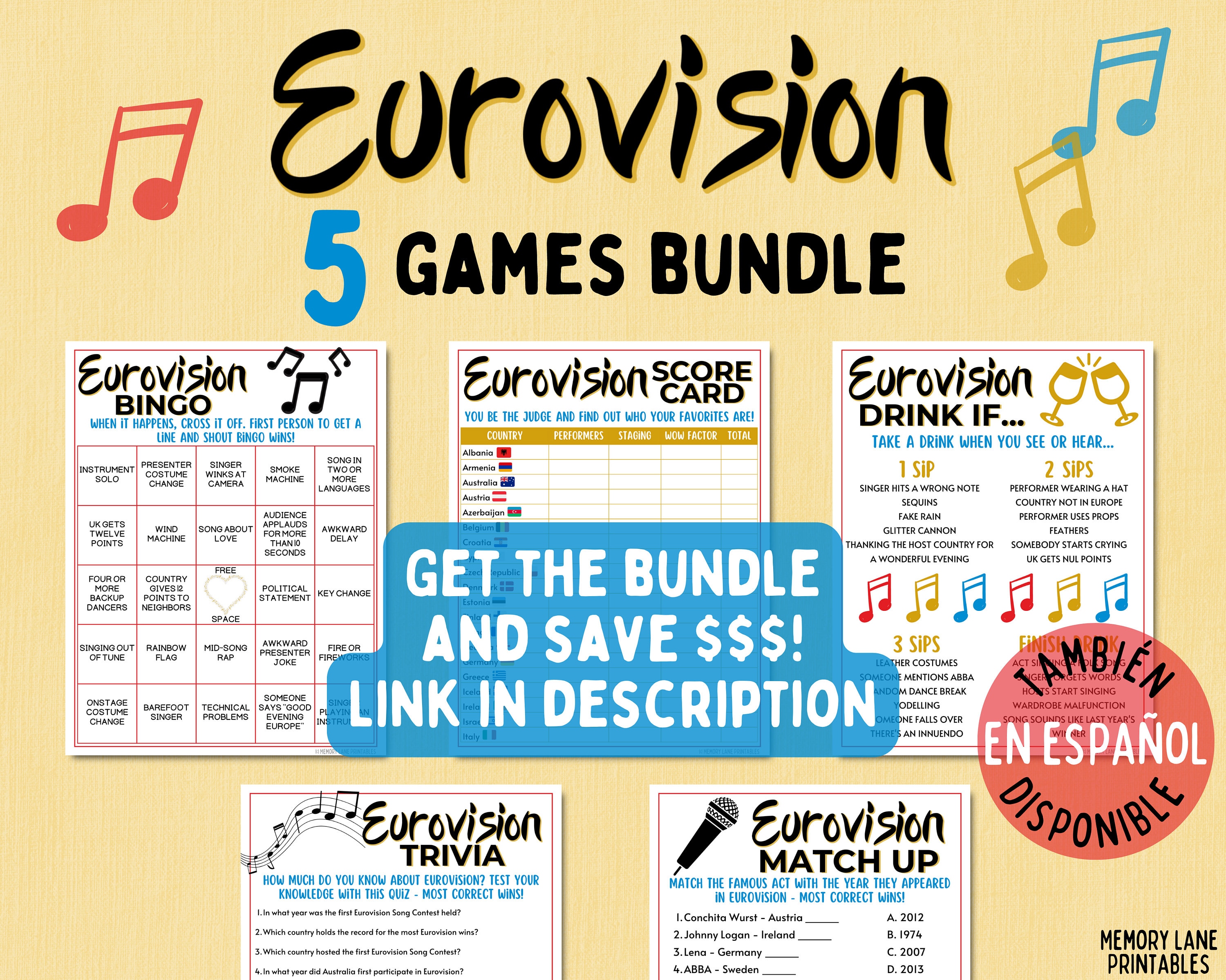Eurovision Bingo Game Eurovision Party Game Printable Eurovision Song ...