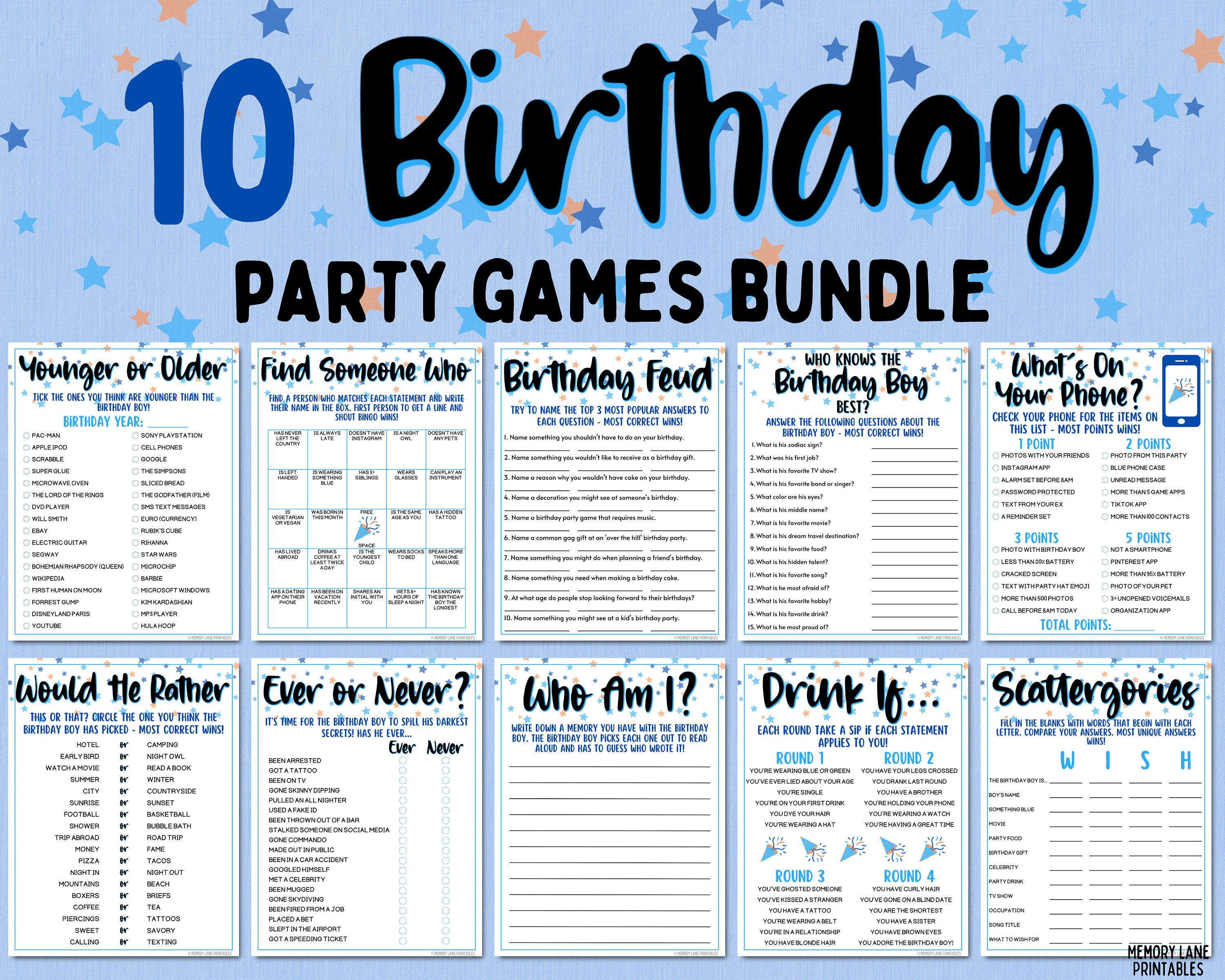 Birthday Games Bundle | 10 Birthday Games for Him | Adult Birthday ...