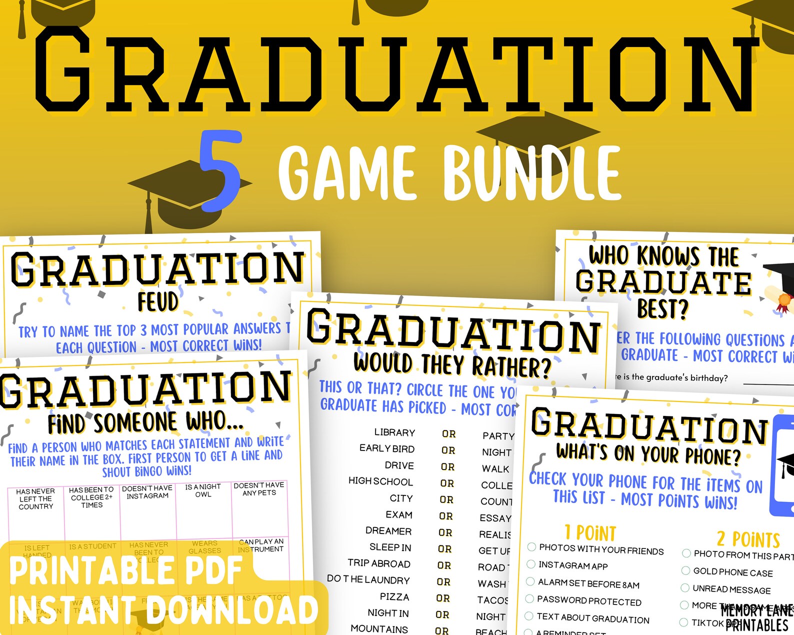 Graduation Games Bundle 5 Graduation Party Games Fun - Etsy