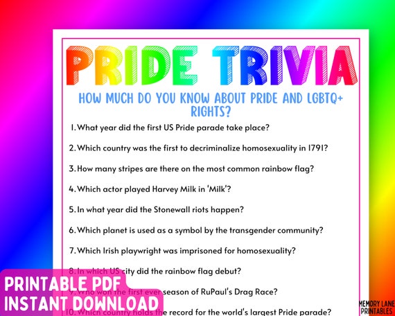 Pride Trivia Game LGBTQ Pride Party Game Pride Party Game - Etsy