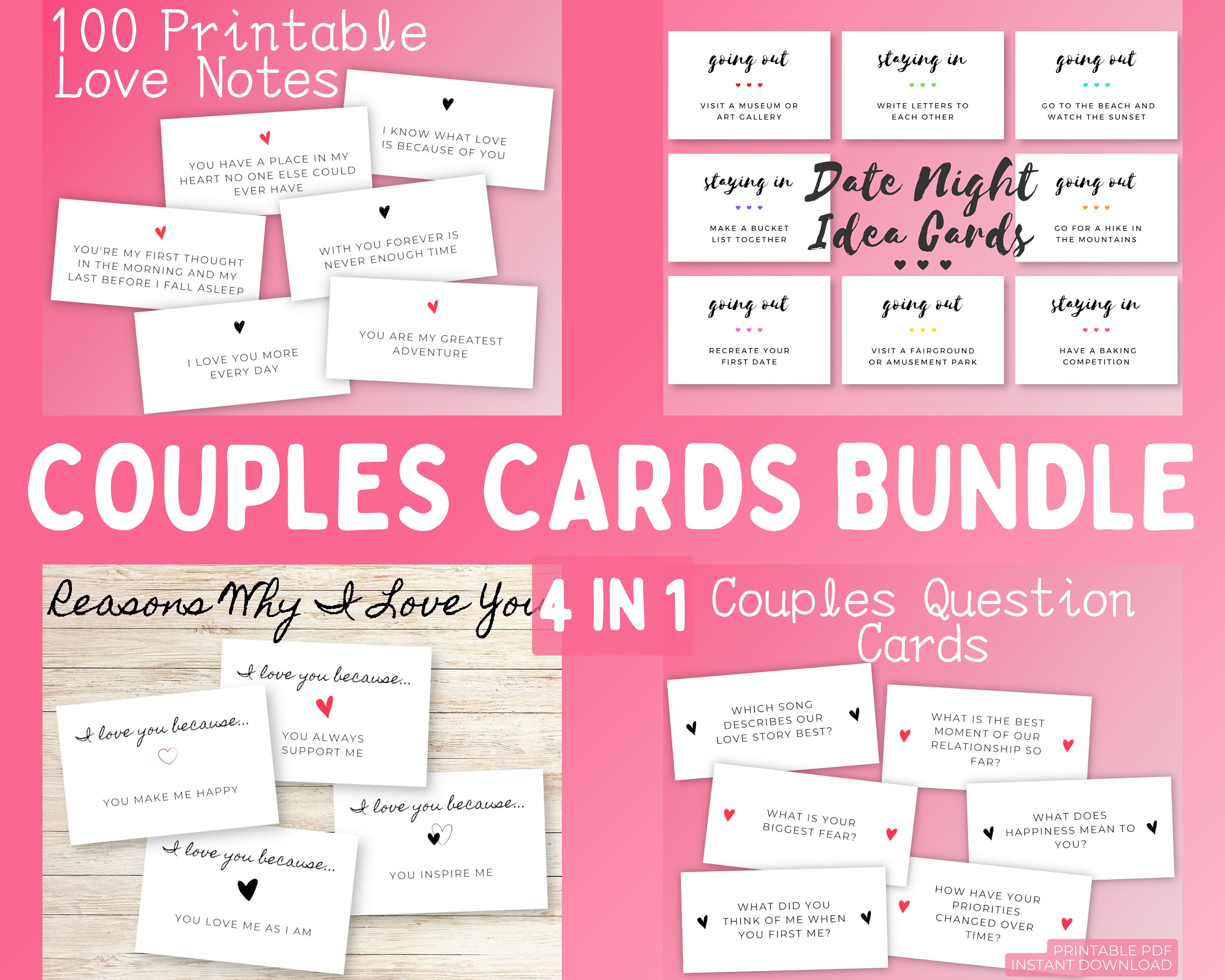 Couples Cards Bundle | Printable Love Notes | Date Night Idea Cards ...