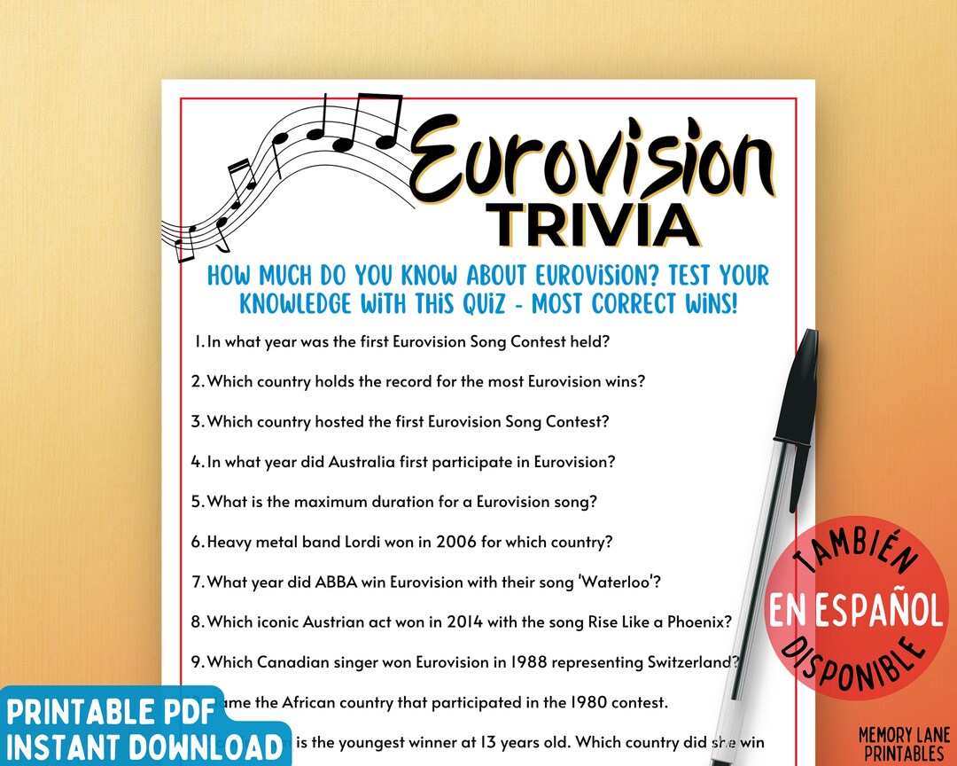 Eurovision Trivia Game | Eurovision Party Game | Printable Eurovision ...