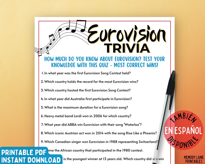 Eurovision Trivia Game | Eurovision Party Game | Printable Eurovision ...