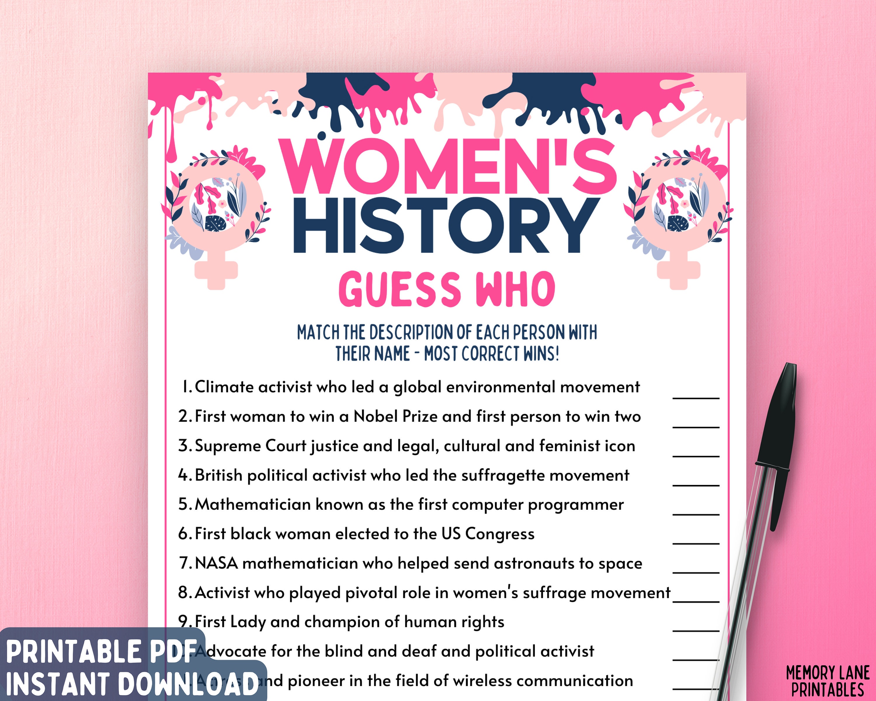 International Women's Day Guess Who Game Women's History Month Trivia ...