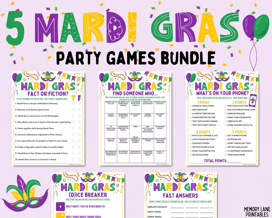 Mardi Gras Games Bundle Mardi Gras Party Games Fun - Etsy