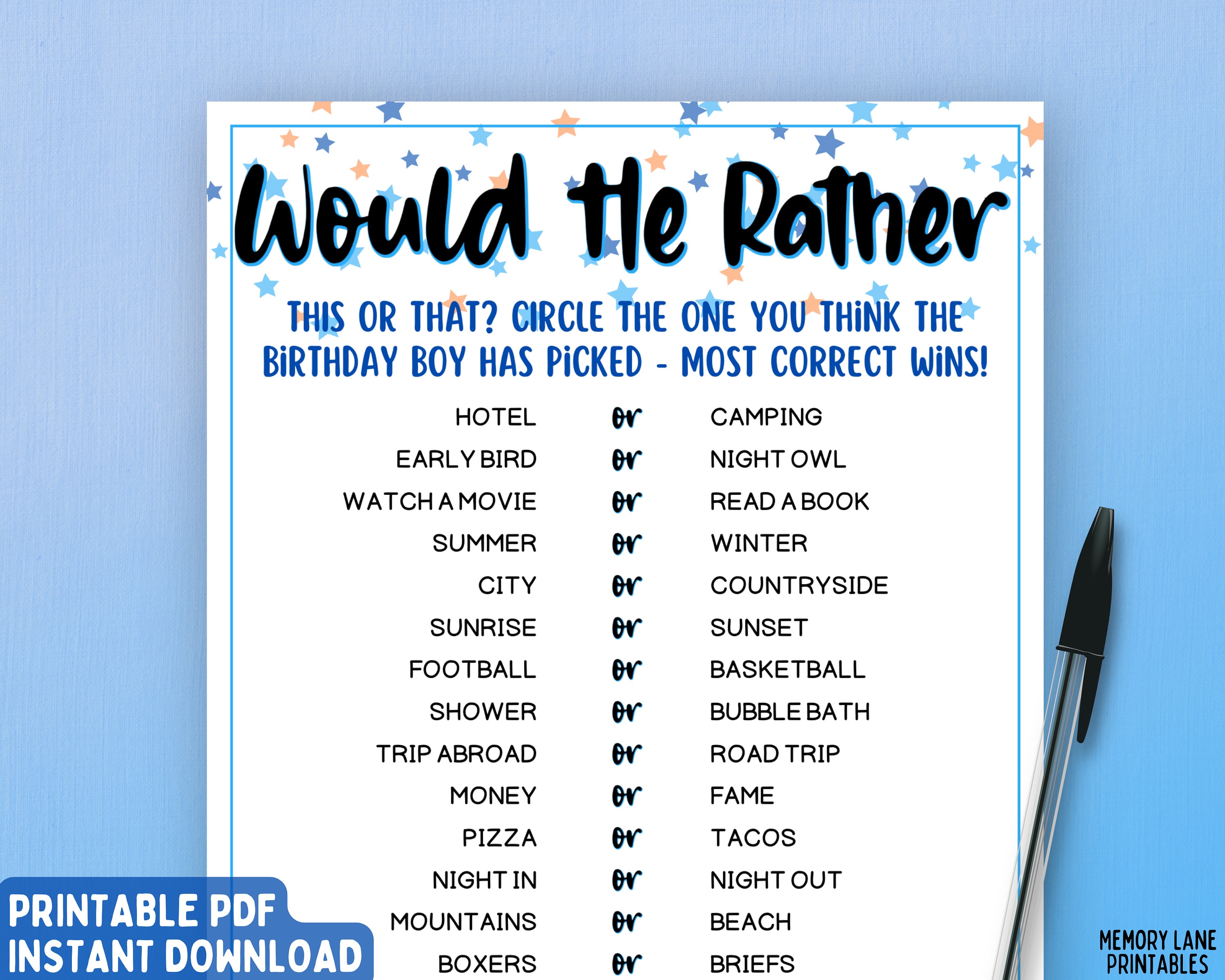 Would He Rather Birthday Game | Birthday Game for Him | Adult Birthday ...