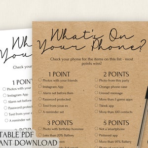 What's on Your Phone Game Birthday Party Game Adult Birthday Party Game ...