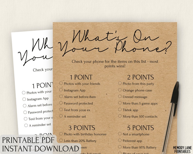 What's on Your Phone Game Birthday Party Game Adult Birthday Party Game ...