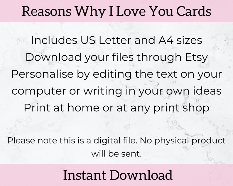 Reasons Why I Love You Cards Printable Love Notes | Etsy