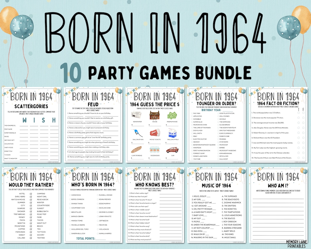 60th Birthday Party Games Bundle Born in 1964 Games 60th Birthday Games ...